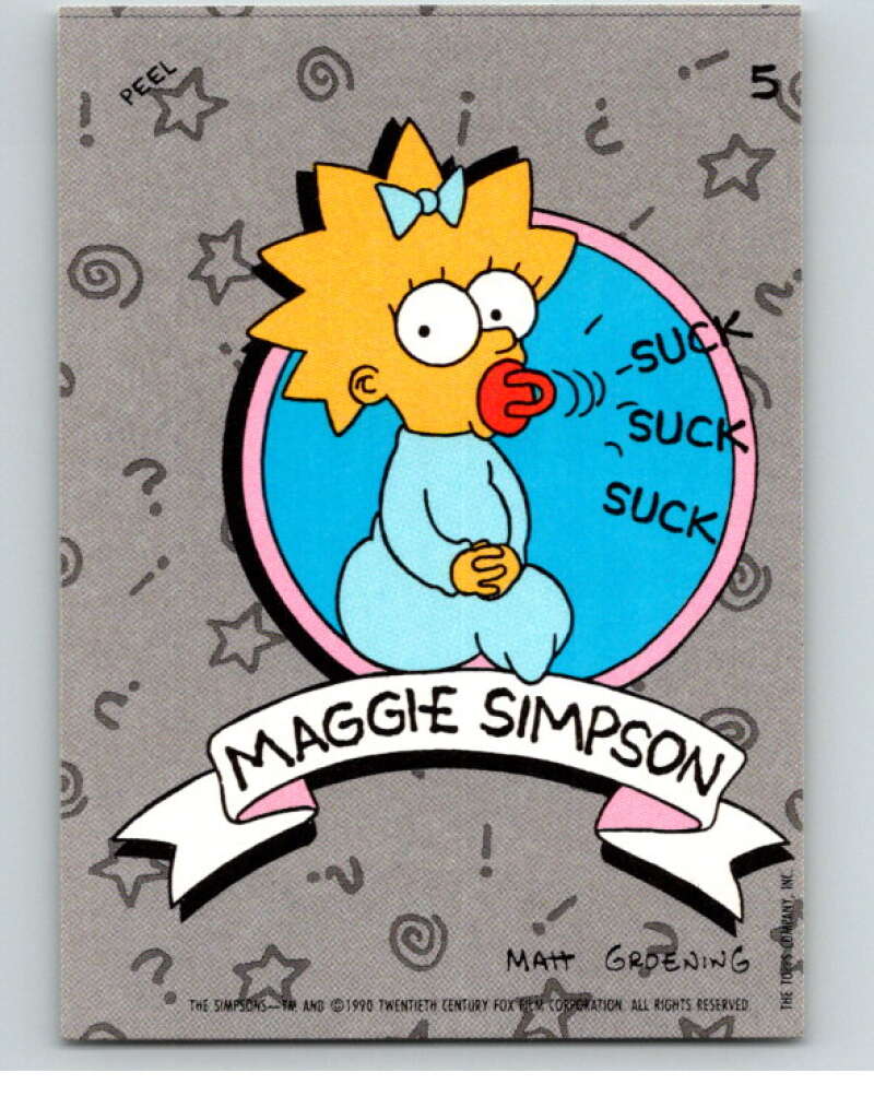1990 The Simpsons Stickers #5 Maggie Simpson V70644 – Hockey Card World Inc